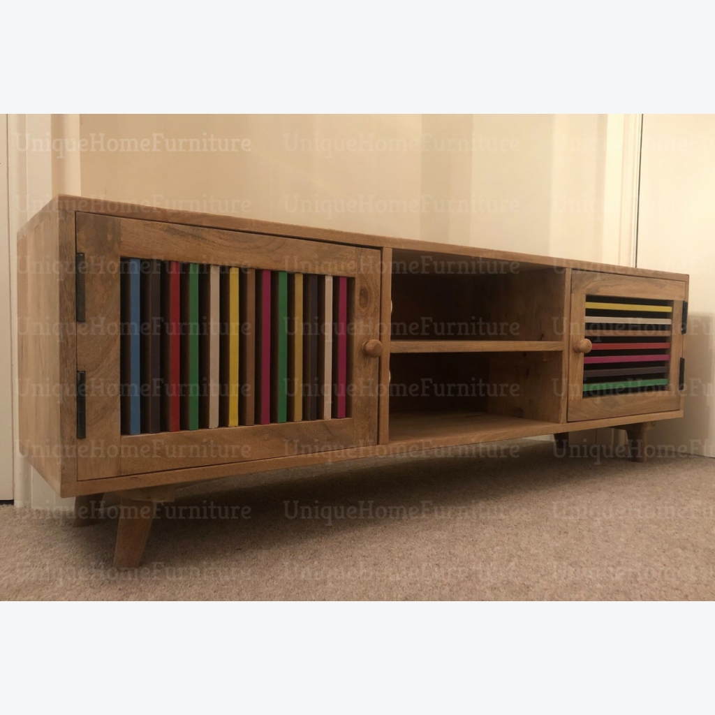 Retro TV Stand Vintage Industrial Cabinet Rustic Solid Wood Lowboard ...