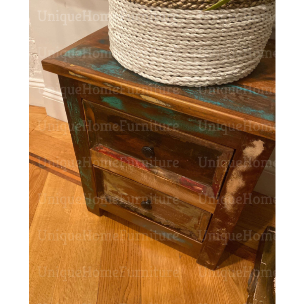 Rustic Bedside Table Antique Solid Wood Furniture Vintage Retro ...