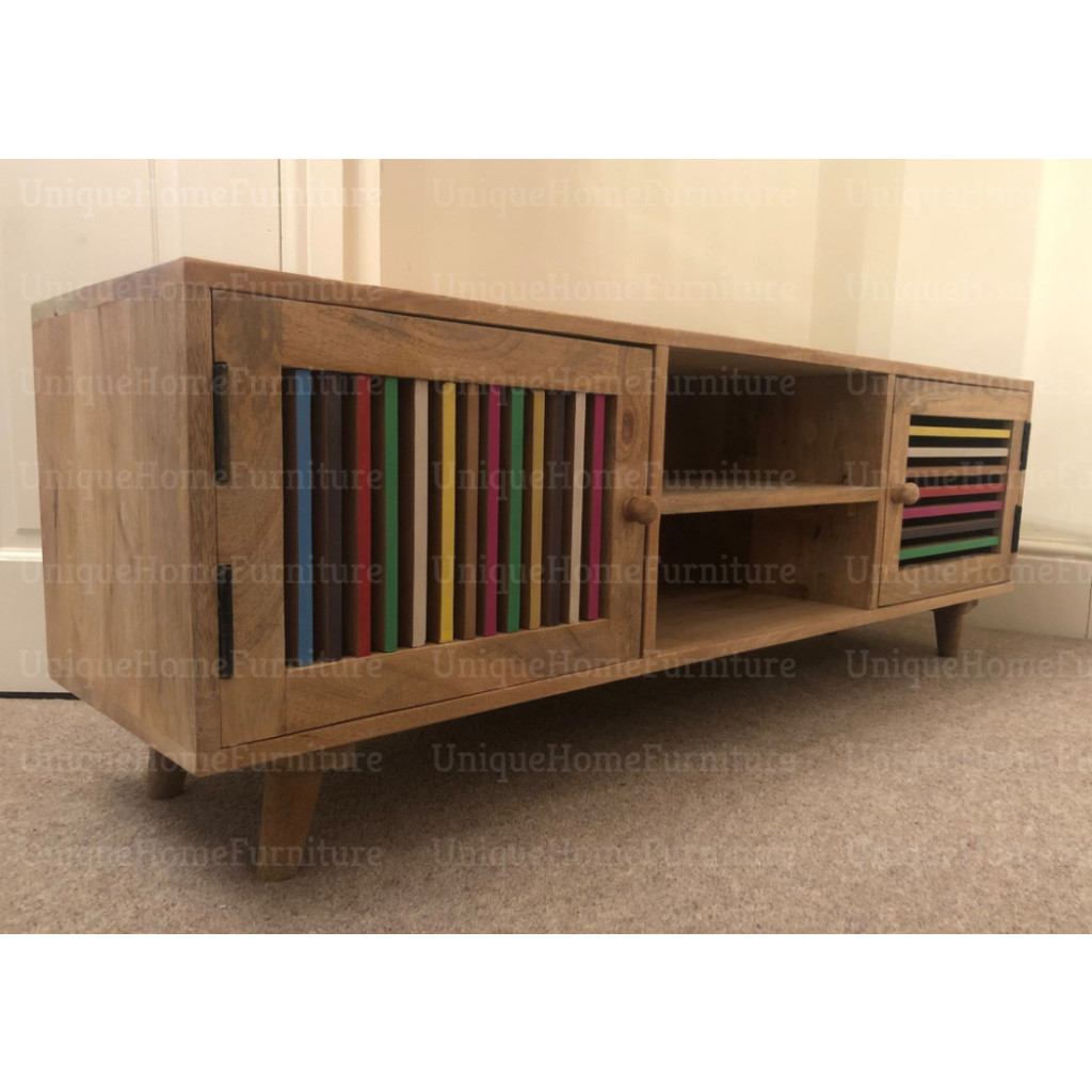Retro TV Stand Vintage Industrial Cabinet Rustic Solid Wood Lowboard ...