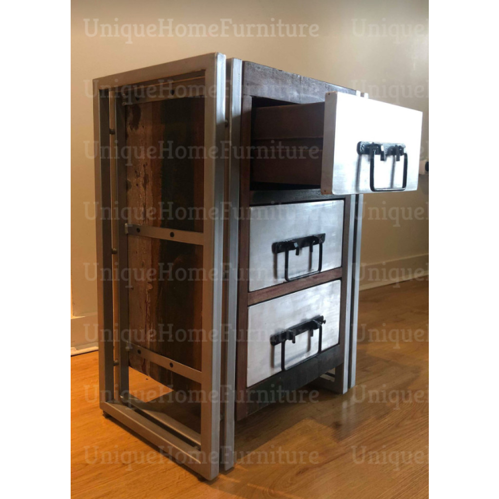Industrial Bedside Table Rustic Drawer Cabinet Vintage Metal Side End ...