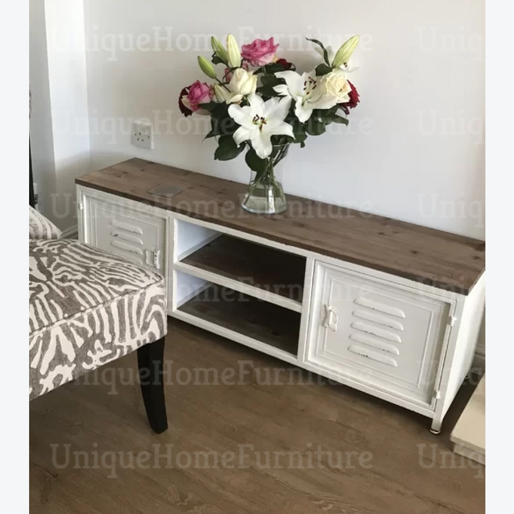 Metal TV Stand Industrial Rustic Media Cabinet - Unique Home Furniture