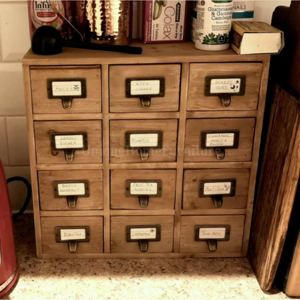 Rustic Chest Drawers Wooden Office Desk Organiser Small Trinket Box ...