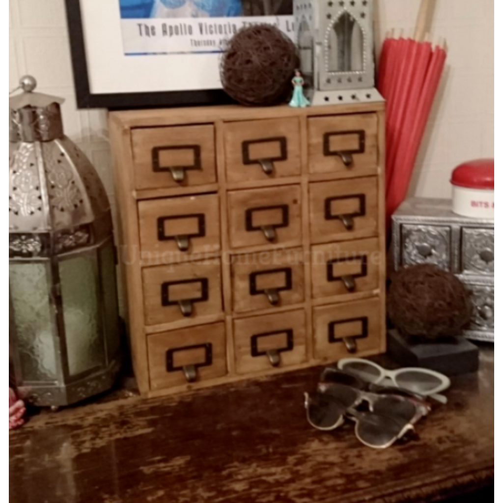 Rustic Chest Drawers Wooden Office Desk Organiser Small Trinket Box ...