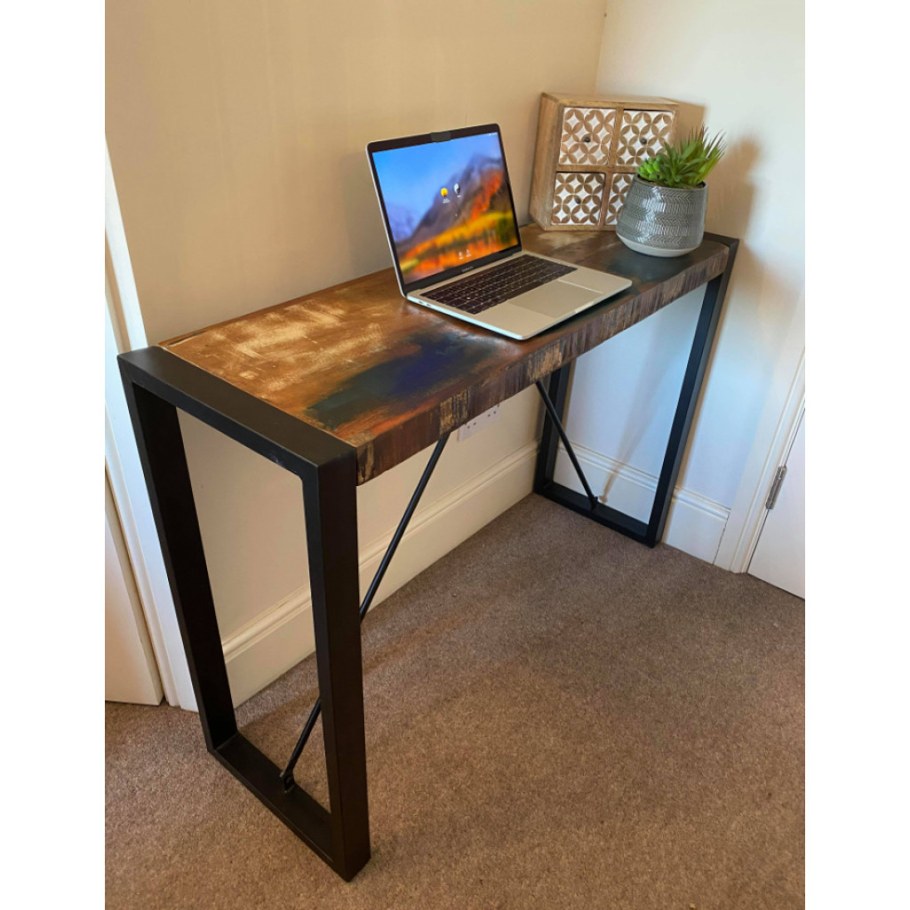 Industrial Computer Desk Vintage Writing Console Table Rustic Metal ...