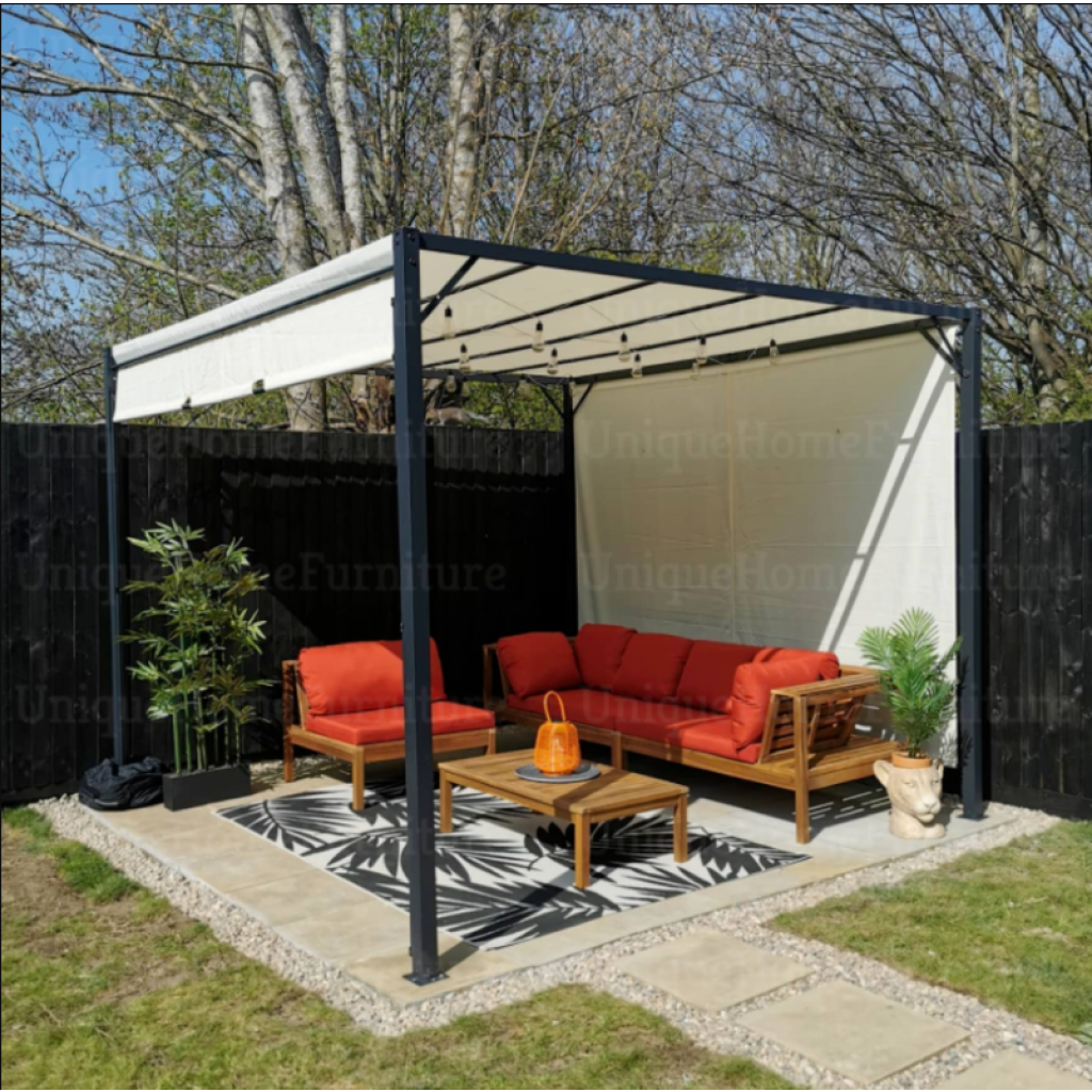 Metal Garden Pergola Retractable Gazebo Canopy Large Structure Sun ...