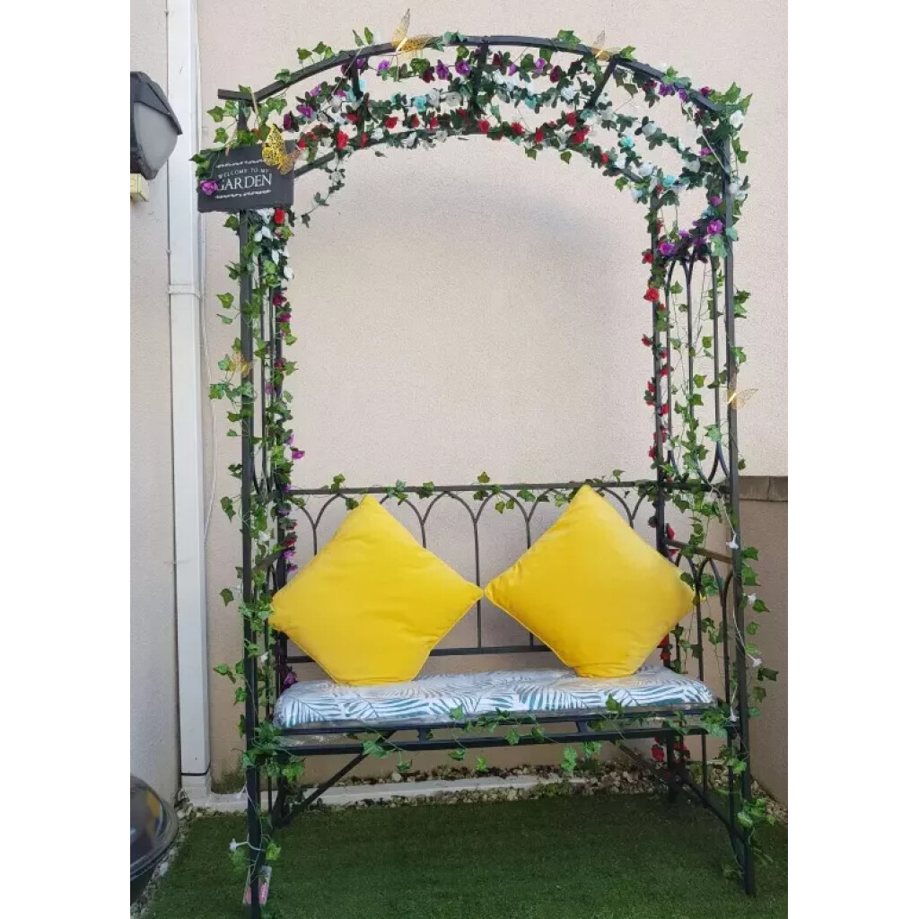 Garden Arbour Bench Outdoor Metal Pergola Arch Patio Seat Plant Roses ...