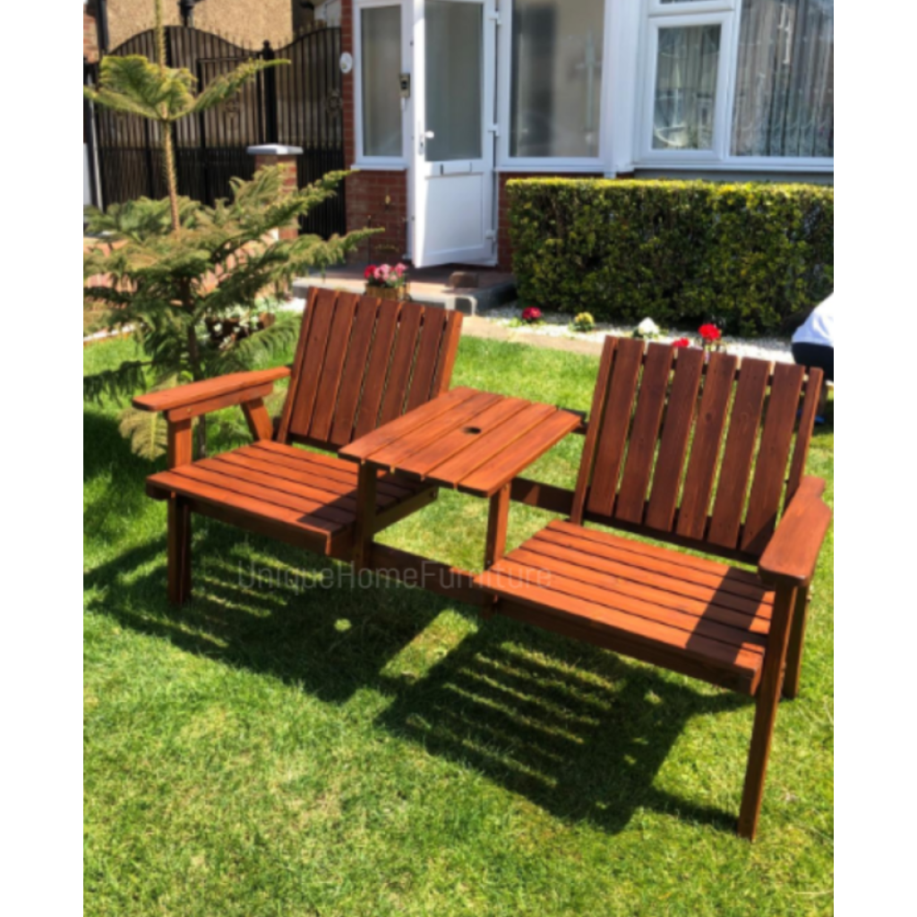 Rustic Garden Bench Companion Love Seat 2 Seater Wooden Patio Chairs ...
