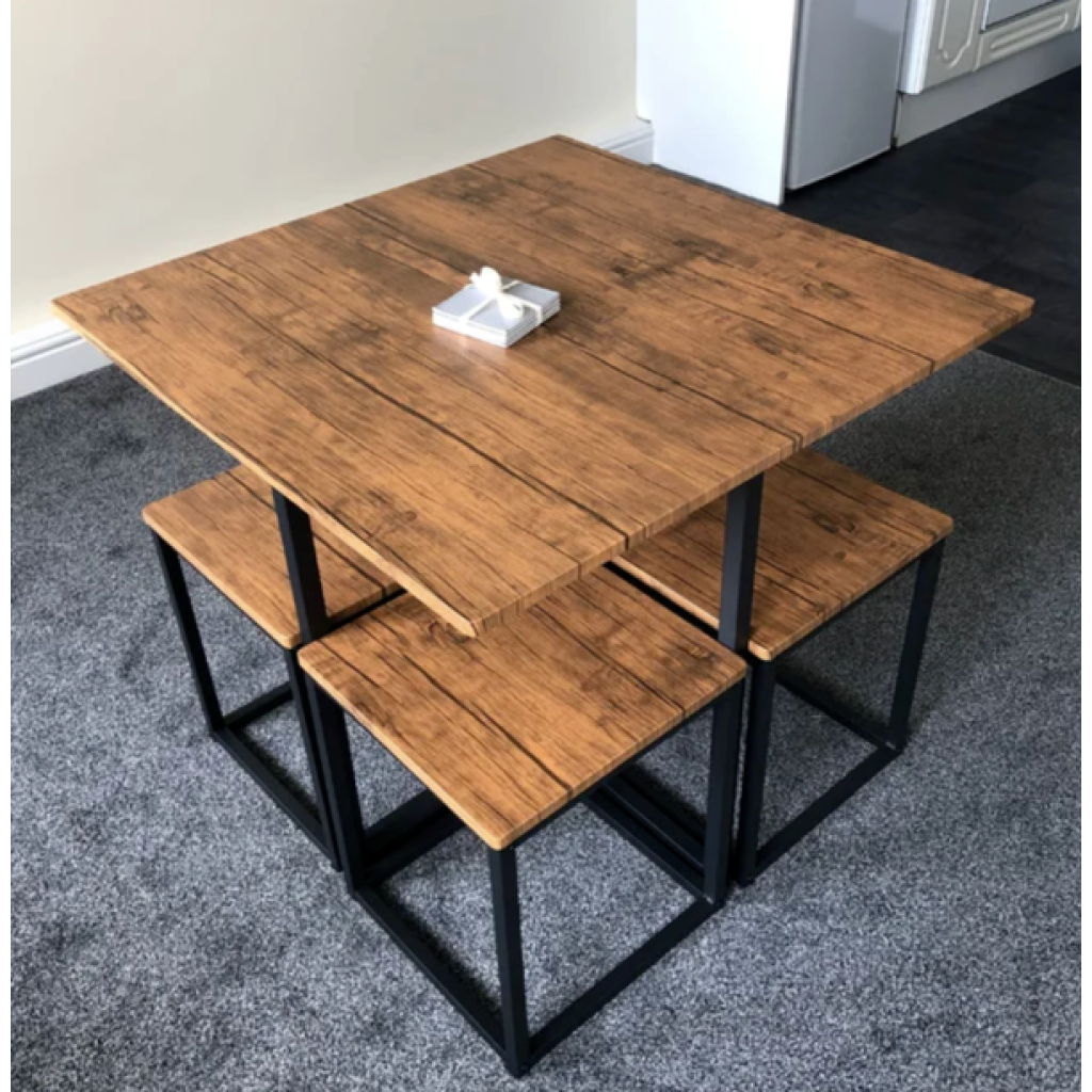 Industrial Dining Table and Chairs Rustic Metal Vintage Bar Set 4 ...