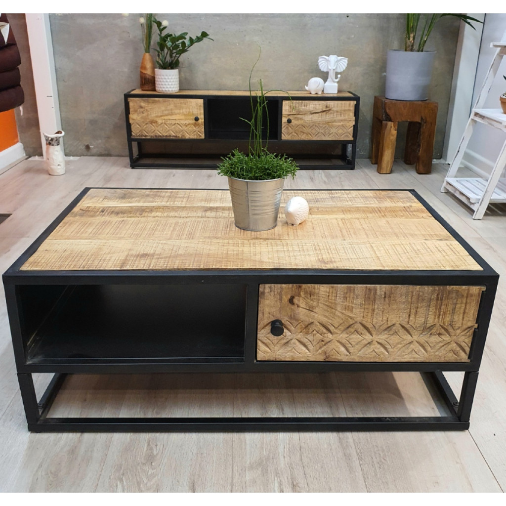 Industrial Coffee Table Rustic Metal Storage Shelf Furniture Vintage ...