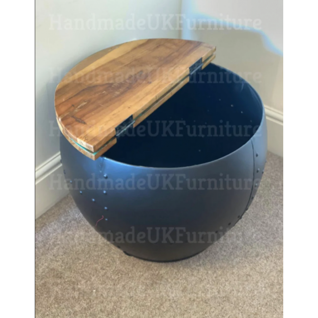 Industrial Coffee Table Metal Storage Furniture Round Vintage Retro ...
