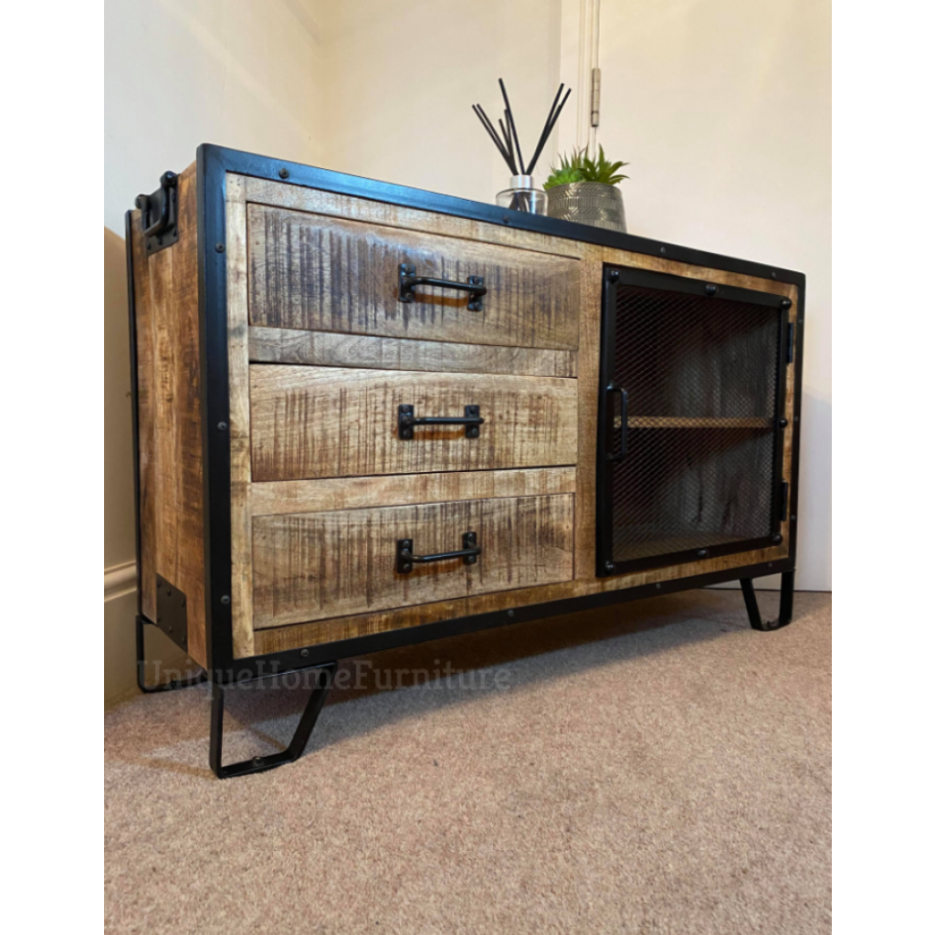 Industrial Storage Sideboard Vintage Retro Solid Wood Metal Side ...