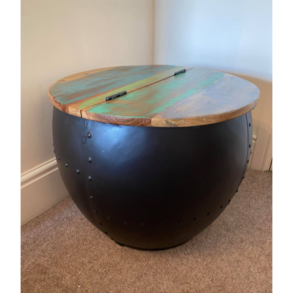 Industrial Coffee Table Metal Storage Furniture Round Vintage Retro ...