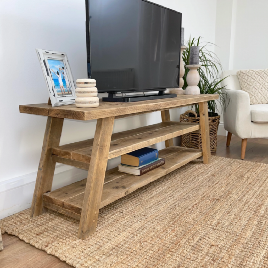 Rustic TV Stand Solid Wood Media Cabinet Farmhouse Shelf Unit - Unique ...