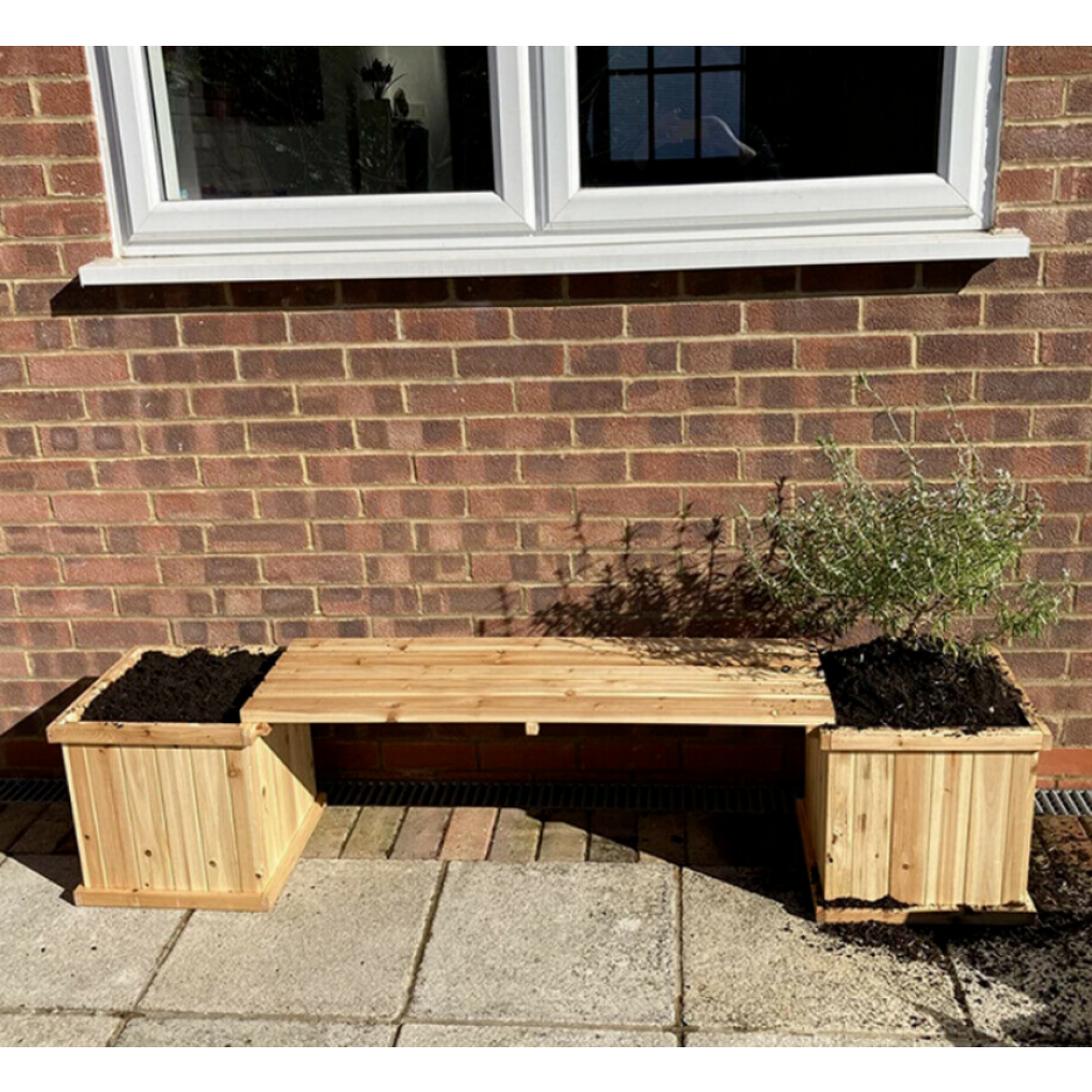 Wooden Bench Planter Outdoor Garden Furniture Rustic Raised Bed Patio ...