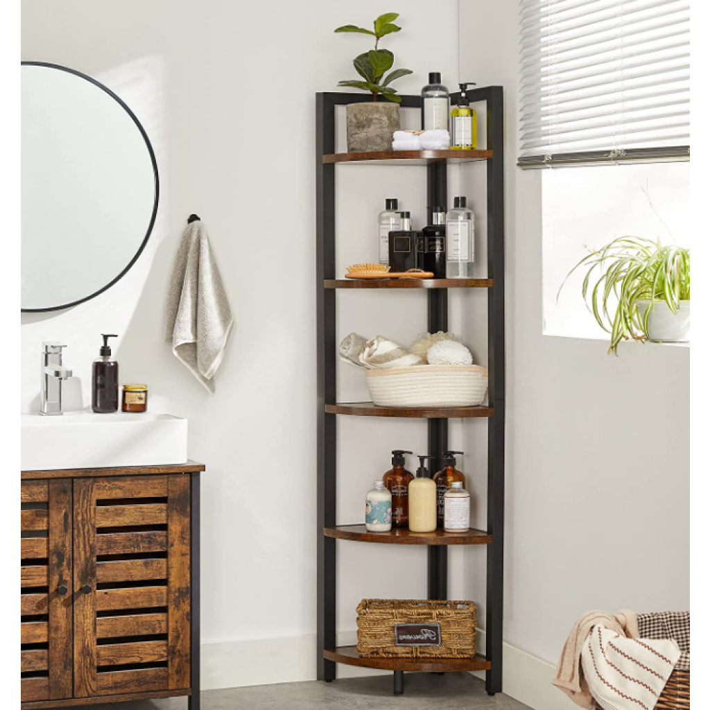 Narrow Corner Bookcase Vintage Industrial Display Unit Rustic Metal ...