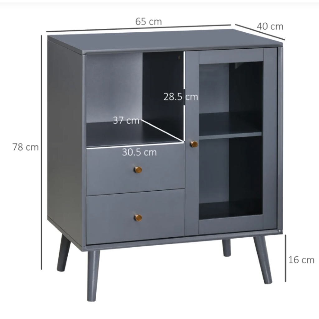 Wooden Side Cabinet Small Display Unit Modern Glass Door Cupboard Retro ...