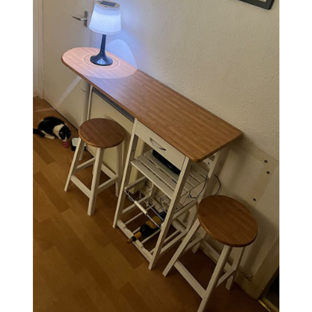 Bar Table Set Breakfast Kitchen Chairs Dining 2 Tall Stools Storage ...