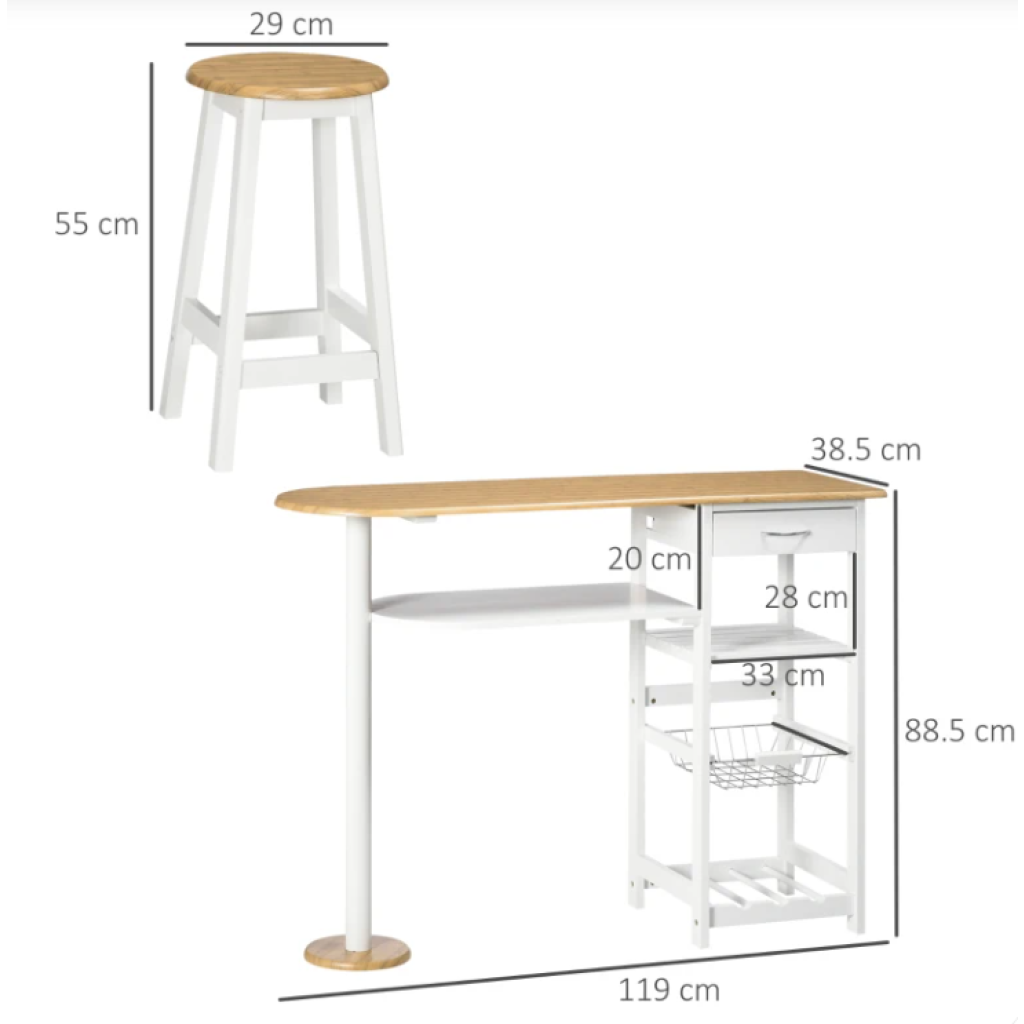 Bar Table Set Breakfast Kitchen Chairs Dining 2 Tall Stools Storage ...