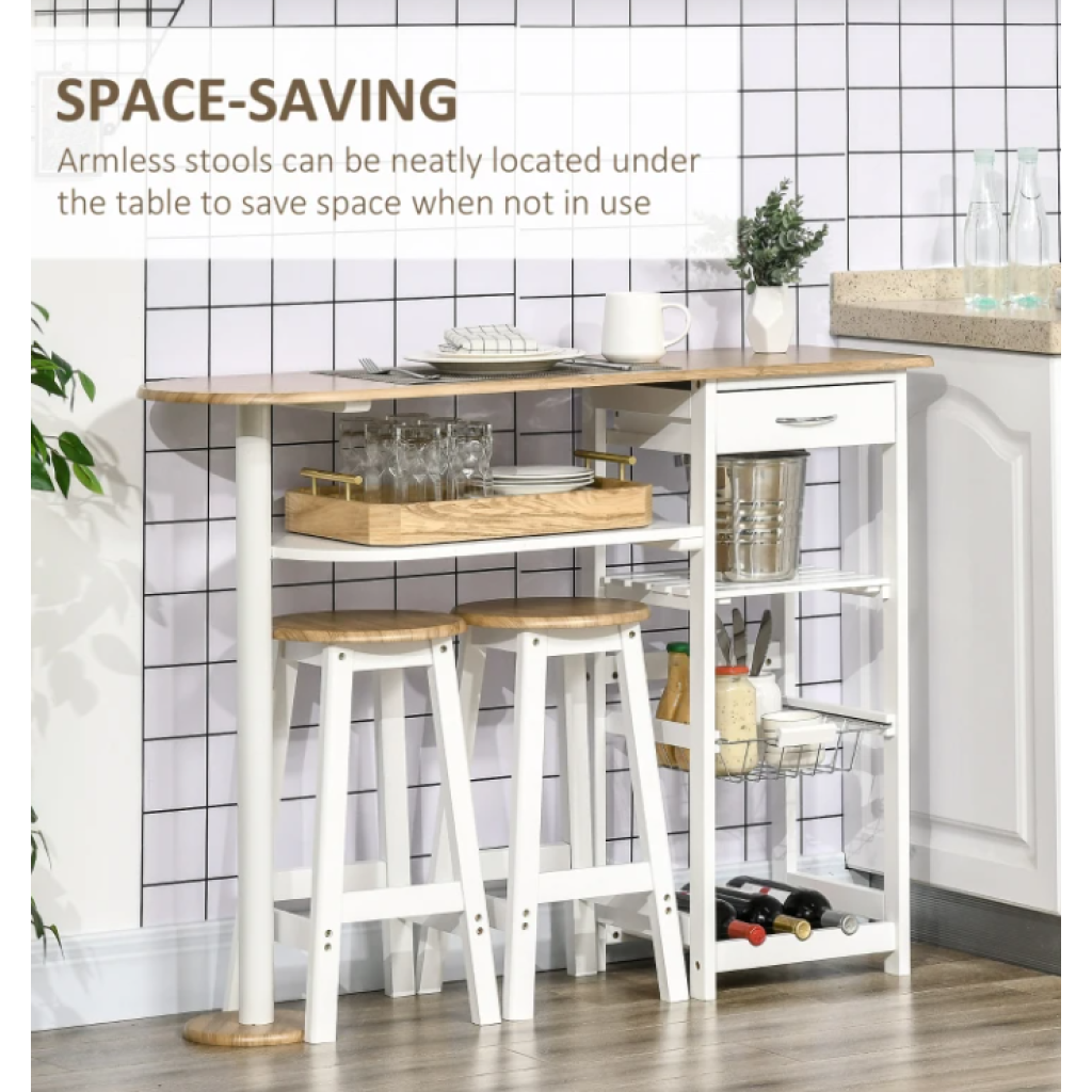 Bar Table Set Breakfast Kitchen Chairs Dining 2 Tall Stools Storage ...