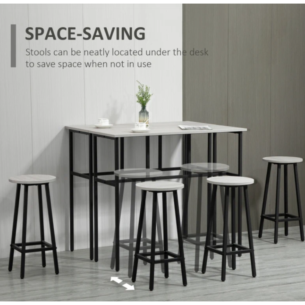 Breakfast Bar Table Set 4 Stools/Chairs Rustic Grey Tall 2 Dining ...