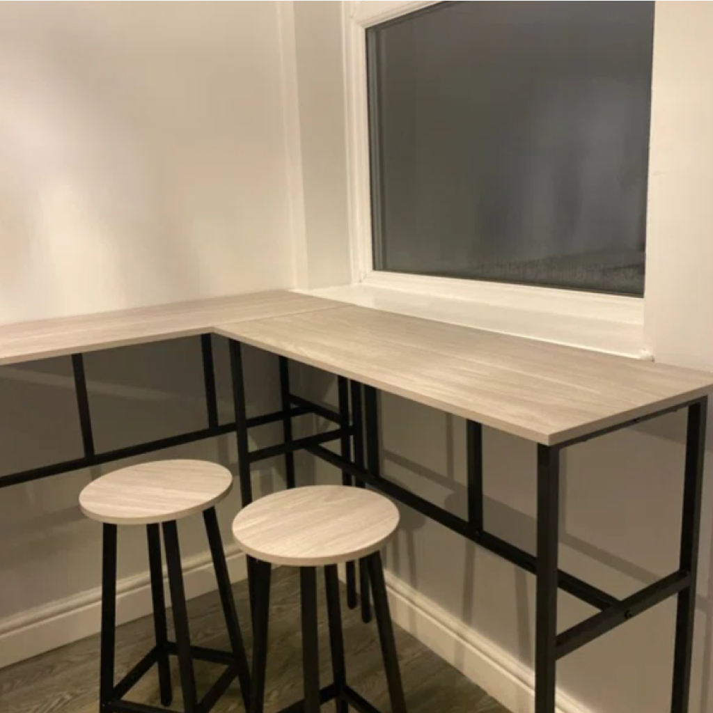 Breakfast Bar Table Set 4 Stools/Chairs Rustic Grey Tall 2 Dining ...