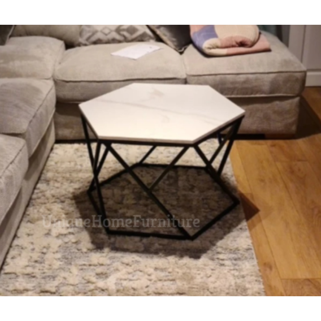 High Gloss Coffee Table Wooden Marble Effect Modern Metal Contemporary ...