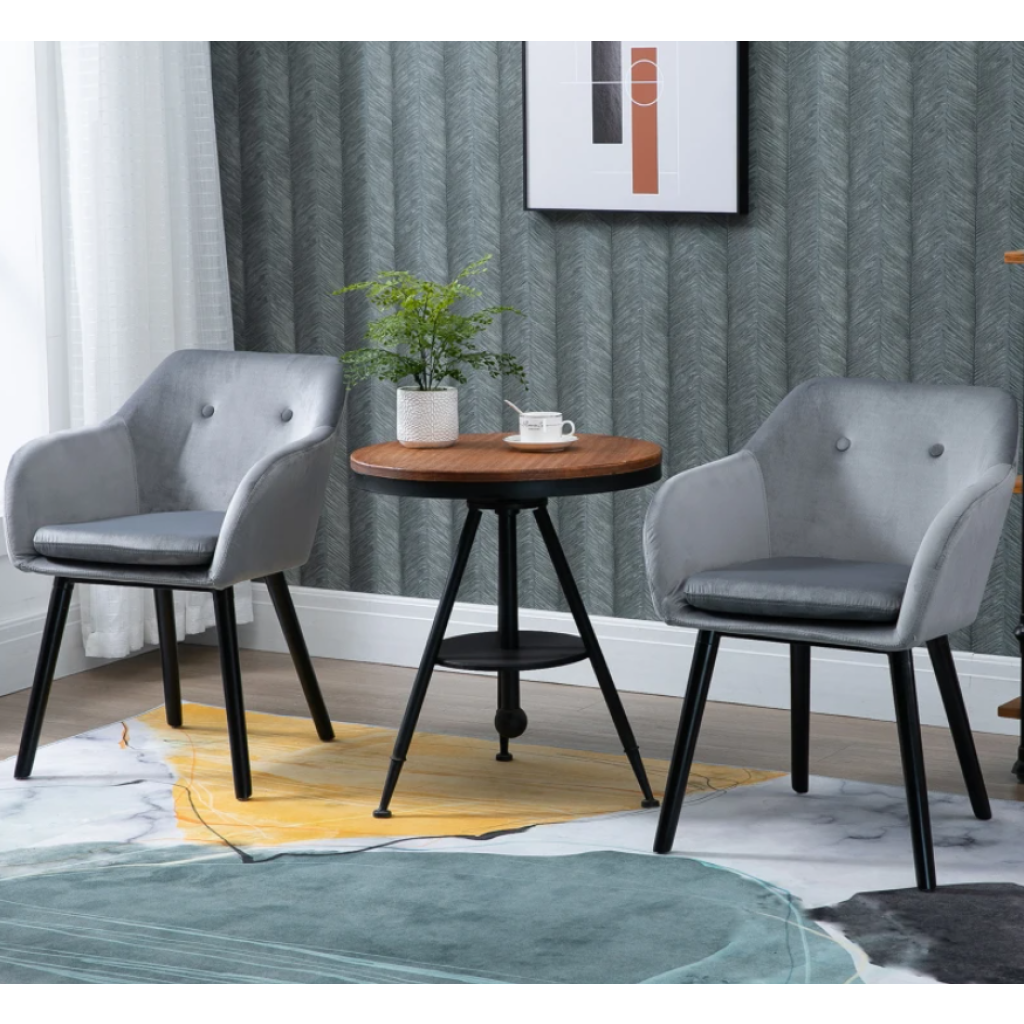 Retro Dining Chairs Set 2 Modern Fabric Velvet Seat Wooden Home Kitchen ...