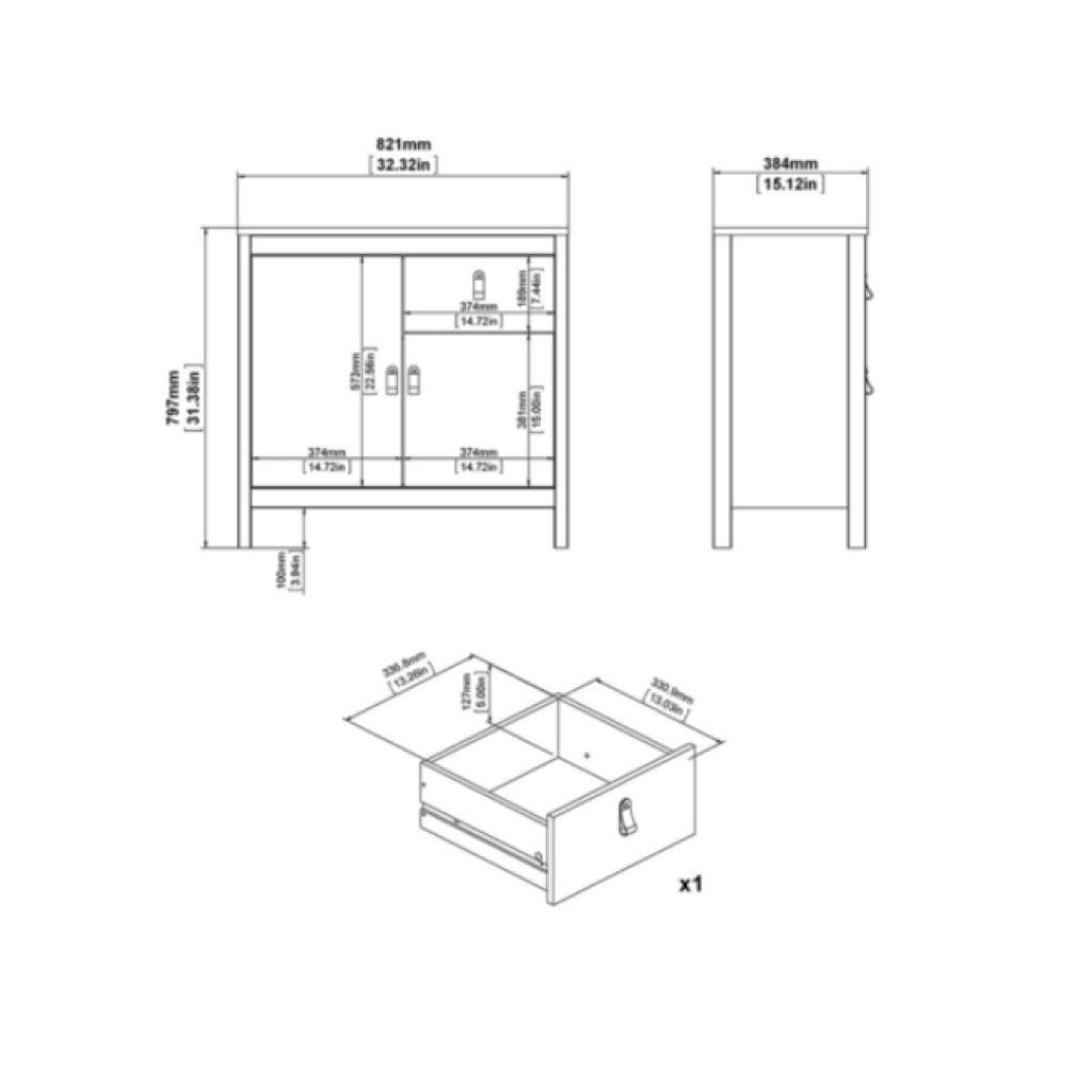 Modern Side Cabinet Vintage Retro Storage Cupboard Black Small ...