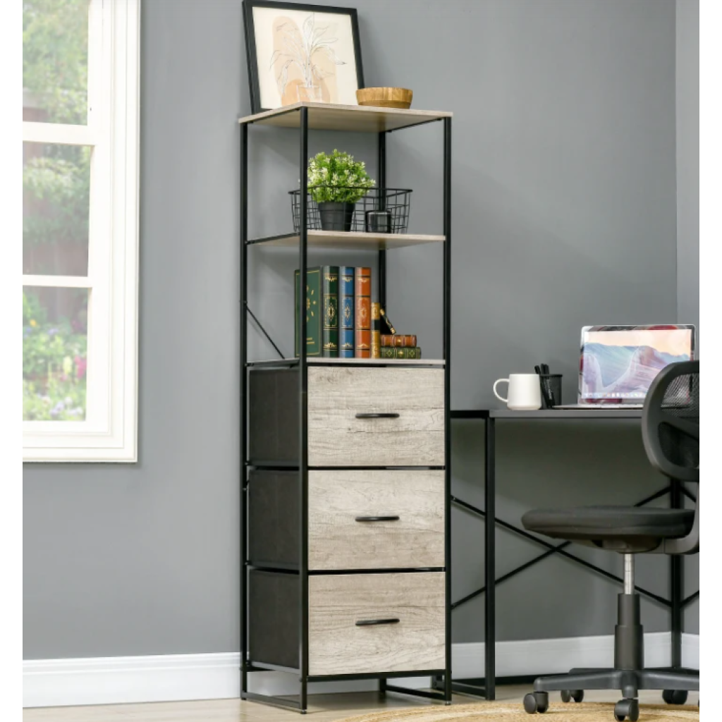 Tall Industrial Cabinet Rustic Grey Tallboy Storage Display Unit Chest ...