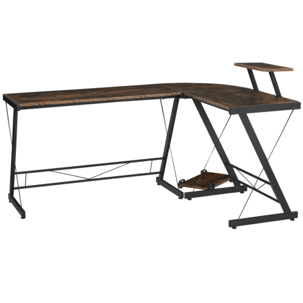 Industrial Computer Desk L-Shape Corner Workstation Rustic Metal ...
