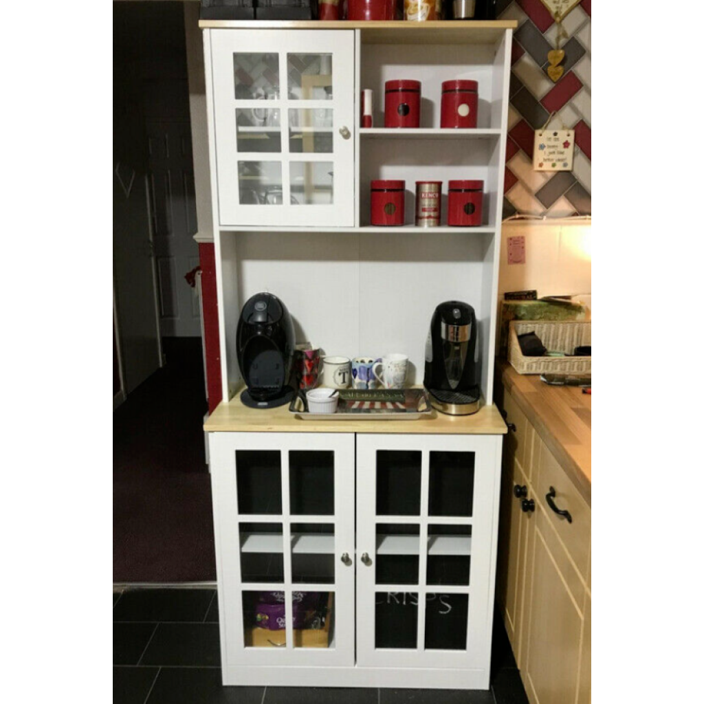 Kitchen Dresser Cabinet Tall White Pantry Unit Glass Display Storage ...