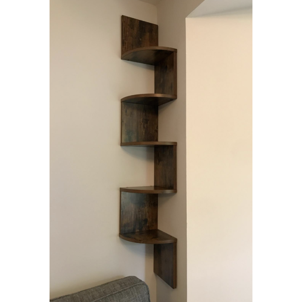Rustic Shelving Unit Wall Floating Bookcase Corner Vintage Wood ZigZag ...