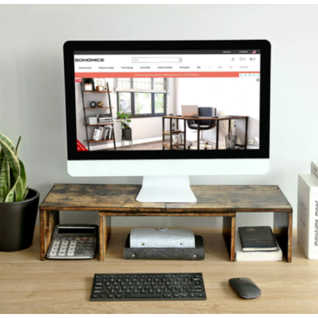 Industrial Monitor Stand Vintage Computer Desk PC Laptop Riser Rustic ...