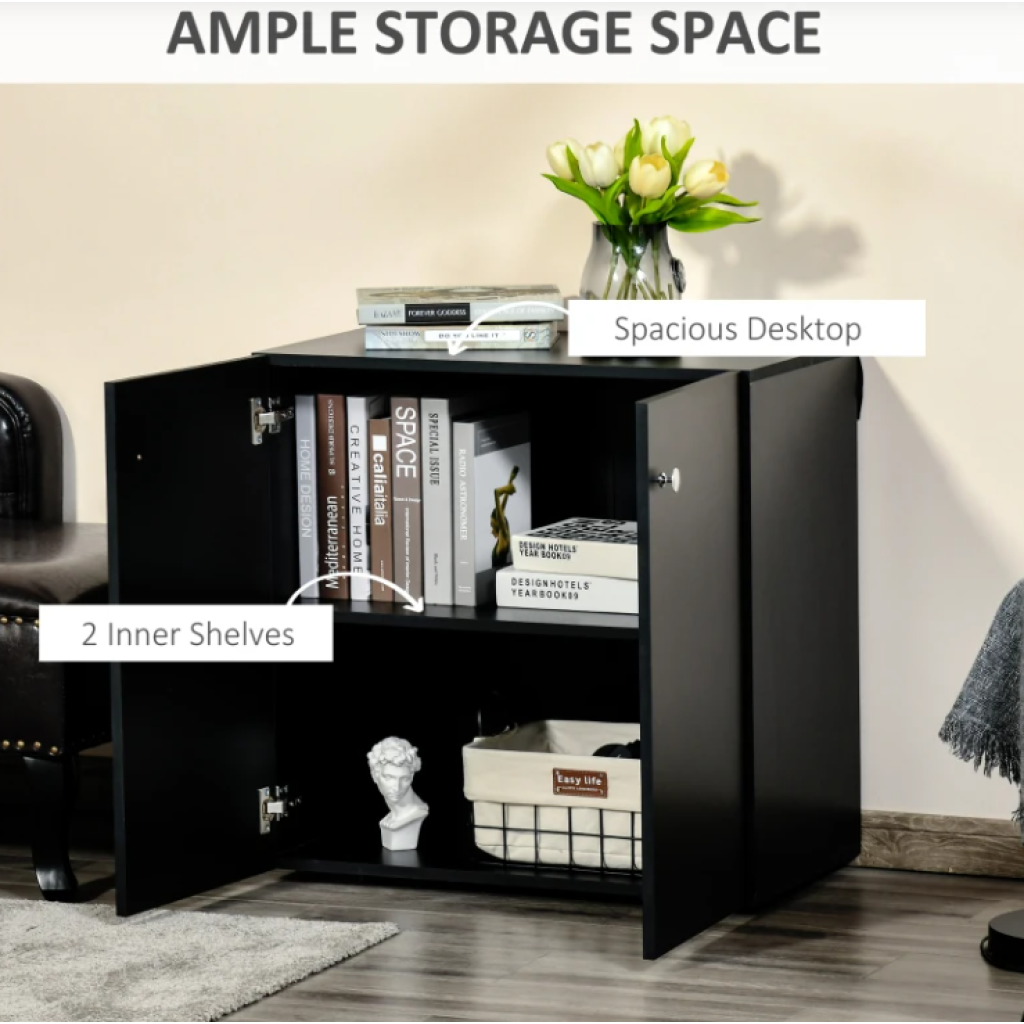 Small Wooden Cupboard Modern Storage Shelf Unit 2 Door Sideboard Black ...