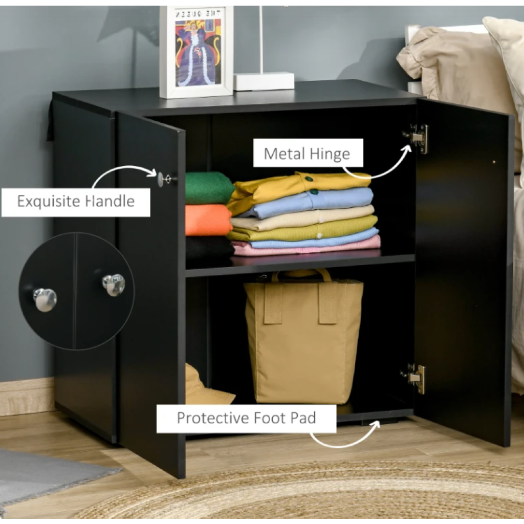 Small Wooden Cupboard Modern Storage Shelf Unit 2 Door Sideboard Black ...