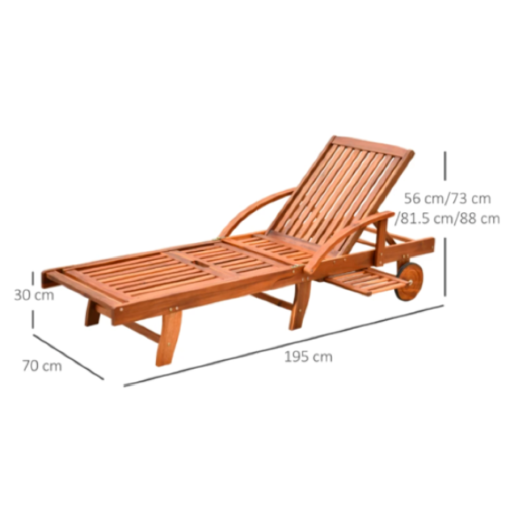 Wooden Sun Lounger Solid Wood Folding Recliner Wheels Chair Garden ...