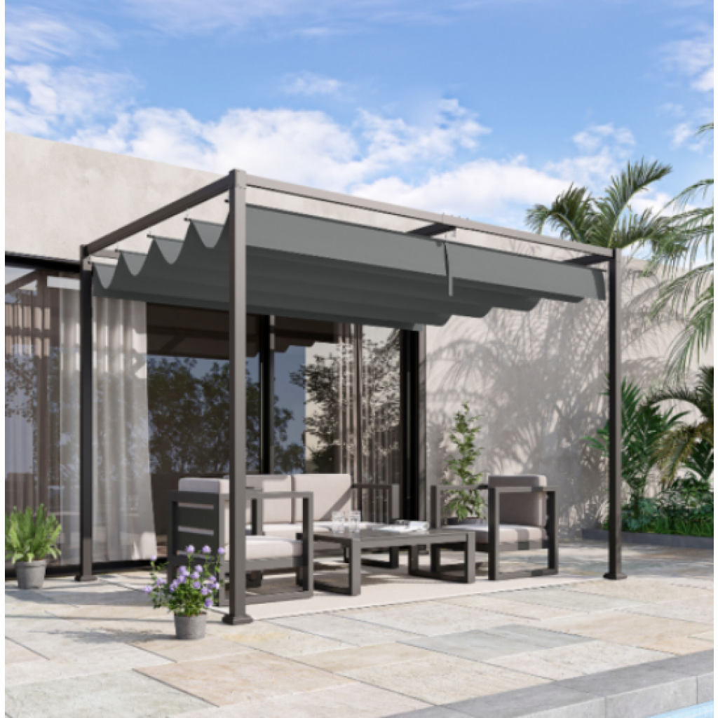 Outdoor Pergola Canopy Large Metal Retractable Sun Shade Garden Gazebo ...