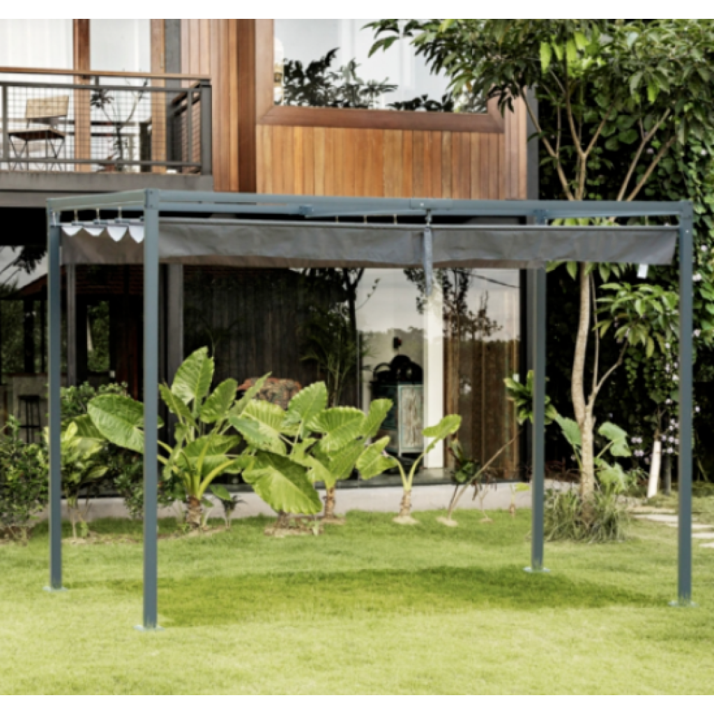 Outdoor Pergola Canopy Large Metal Retractable Sun Shade Garden Gazebo ...