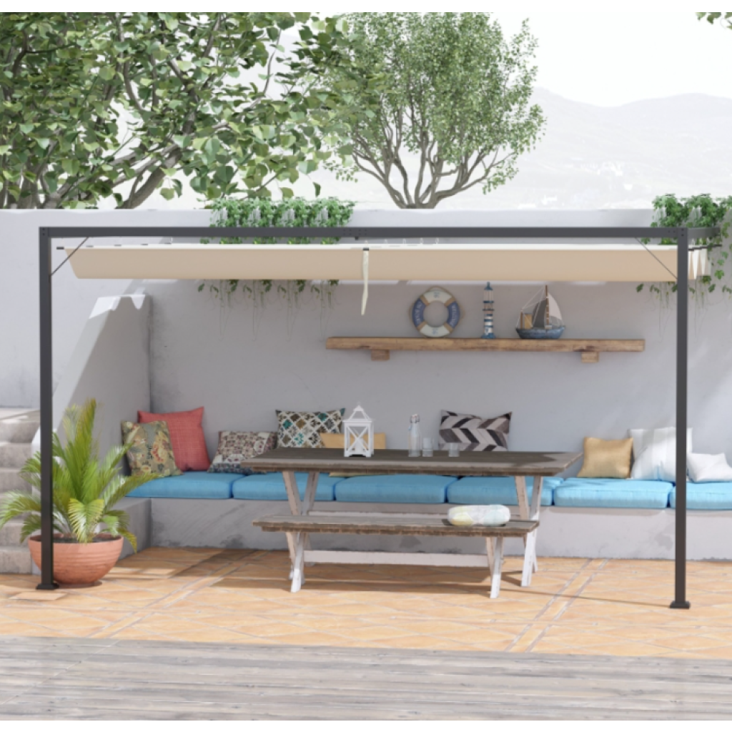 Large Metal Pergola Wall Retractable Canopy Lean To Gazebo Patio ...