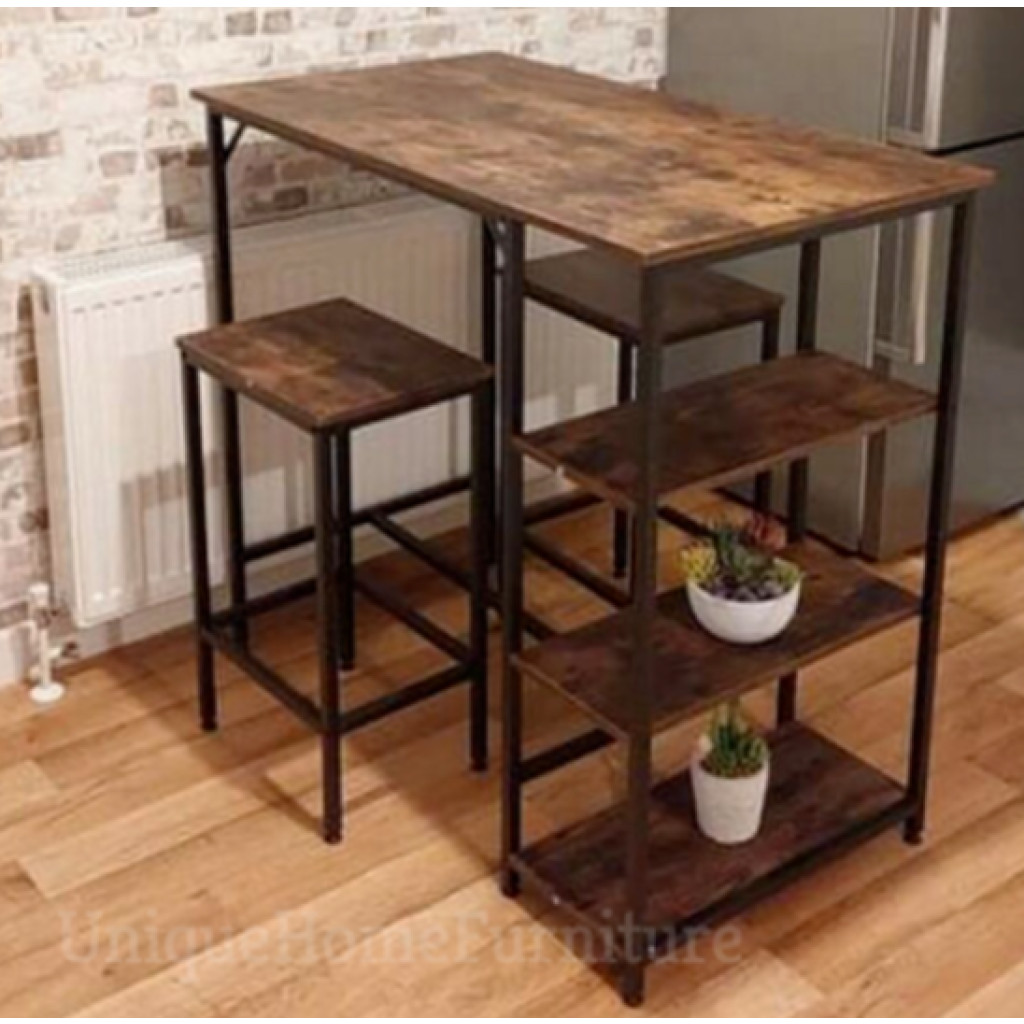 Breakfast Bar Table Vintage Industrial 2 Stools Tall Kitchen Dining ...