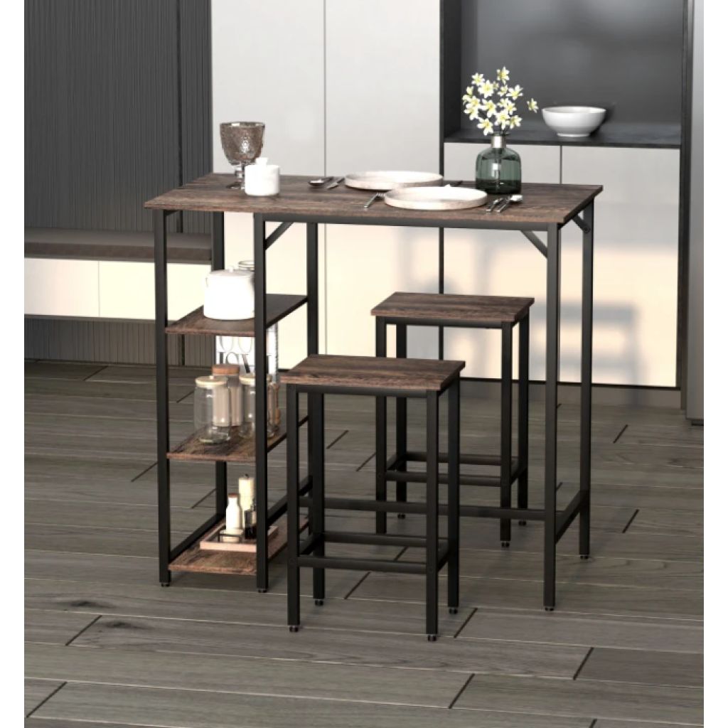 Breakfast Bar Table Vintage Industrial 2 Stools Tall Kitchen Dining ...