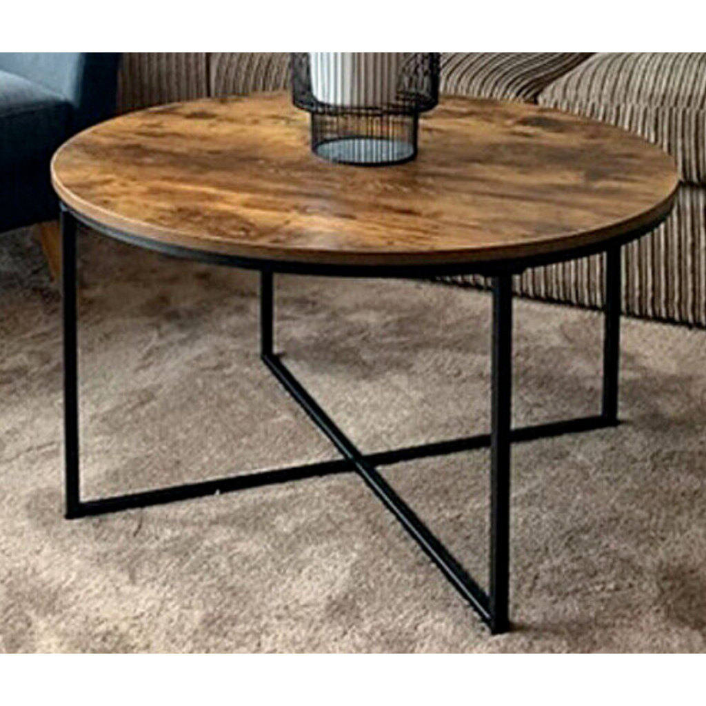 Industrial Coffee Table Round Retro Vintage Style Rustic Metal Side ...