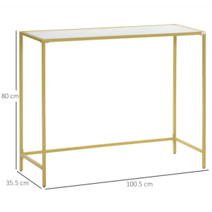 Slim Console Table Gold Glass Hallway Sofa Modern White Metal Accent ...