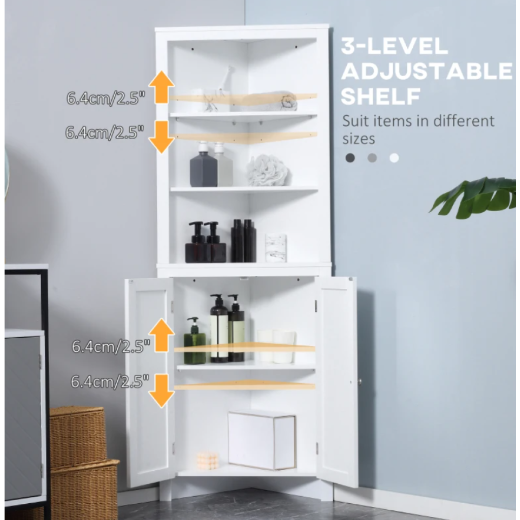 Tall Corner Cabinet Modern White Cupboard Storage Shelving Display ...