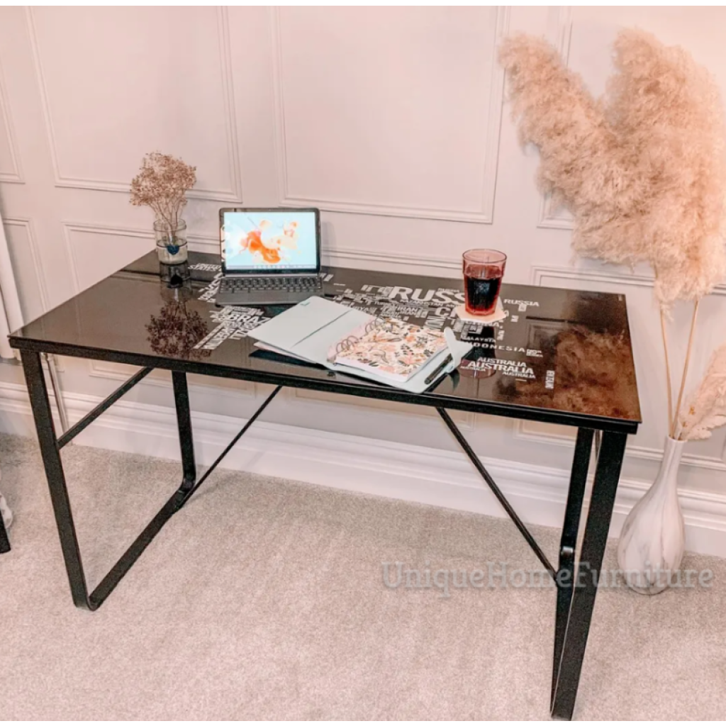 Glass Computer Desk Black Writing Table Modern Study Office Kids PC ...