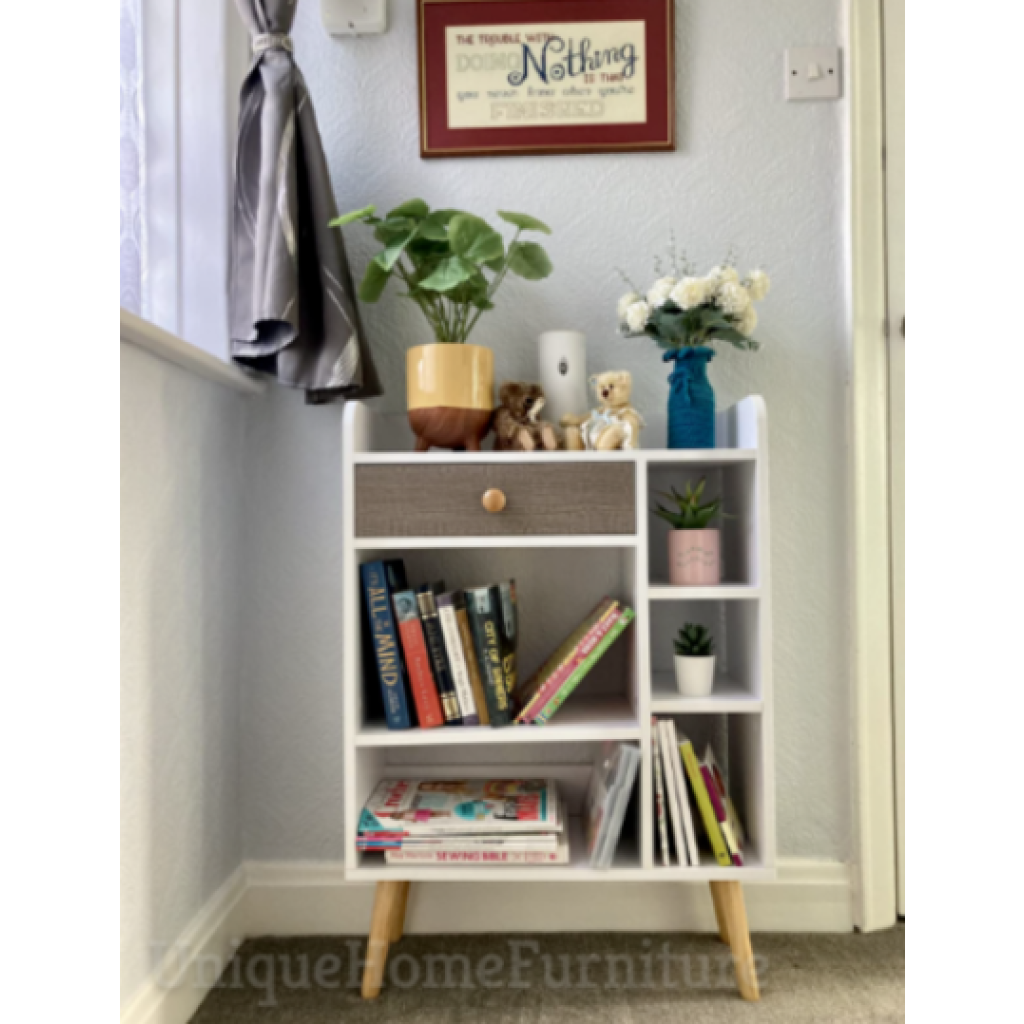 Small Side Cabinet Wooden Display Unit Retro White Shelf Drawer Storage ...
