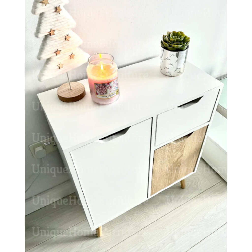 Small Retro Cabinet Wooden Storage Cupboard White Sideboard Vintage ...
