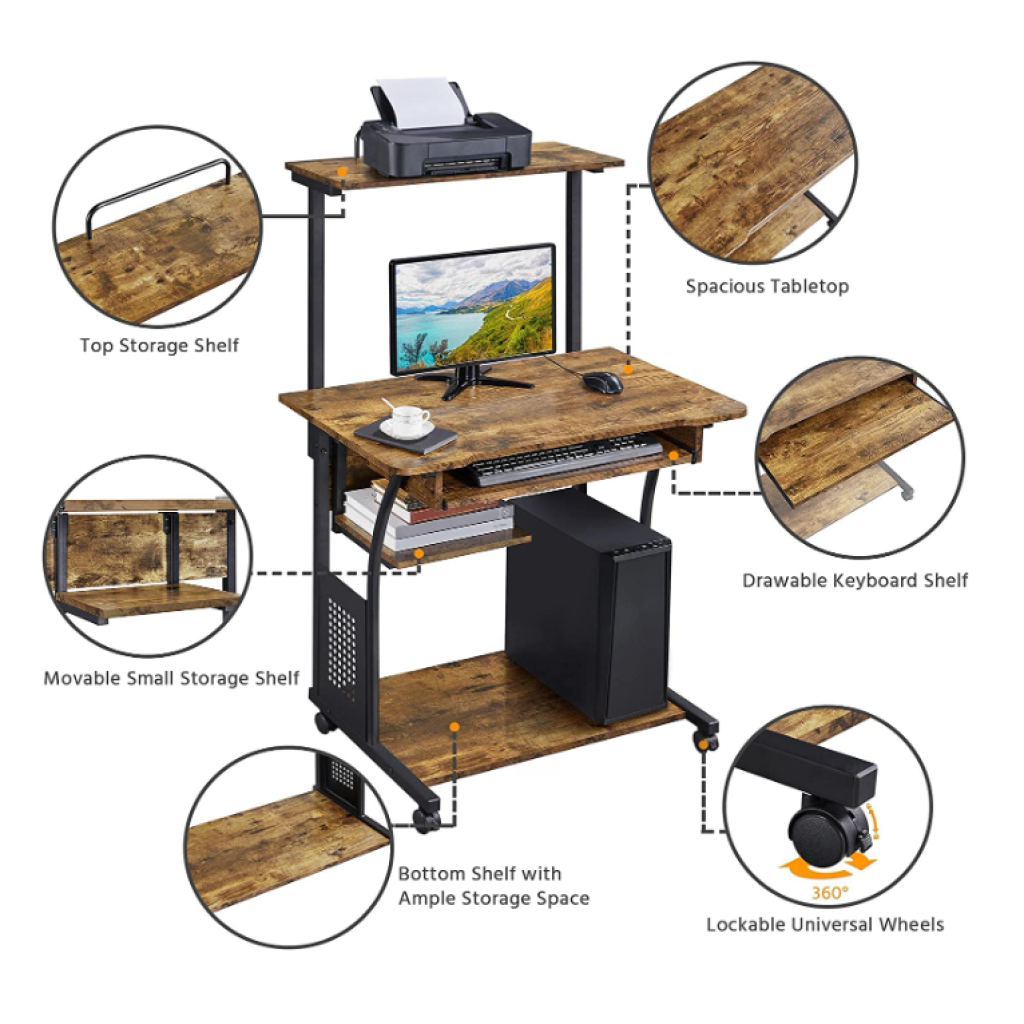 Compact Computer Desk Rustic Metal Workstation Small Industrial Home ...