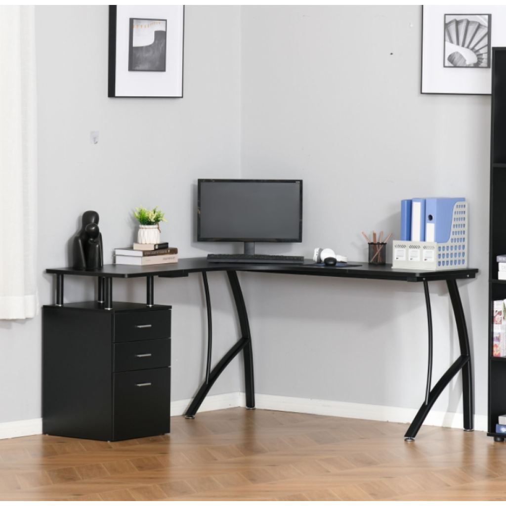Large Computer Desk Black Executive Metal Home Office Modern Storage ...