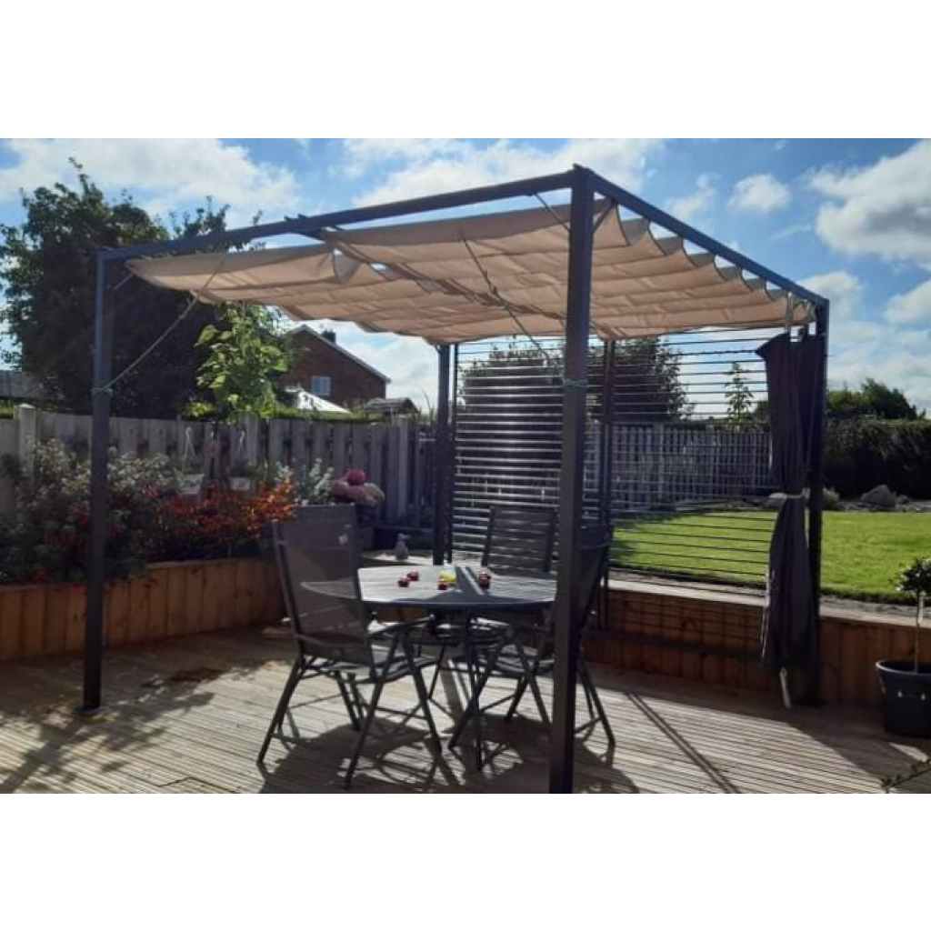 Metal Garden Pergola Outdoor Retractable Canopy Gazebo Patio Hot Tub ...
